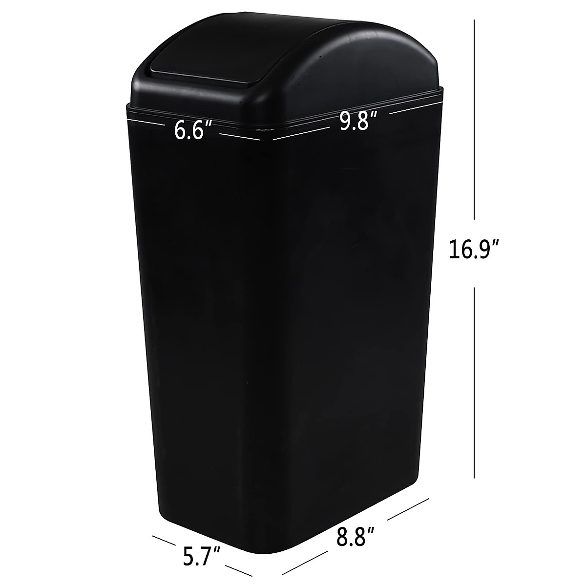 Sandmovie 3.5 Gallon Slim Garbage Bin with Swing-top, Plastic Swing Lid Trash Can, 1 Pack