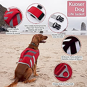 Kuoser Dog Life Jacket with Reflective Stripes, Adjustable High Visibility Dog Life Vest Ripstop Dog Lifesaver Pet Life Preserver with High Flotation Swimsuit for Small Medium and Large Dogs