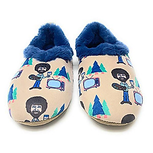 JYinstyle Women's Fuzzy Plush Non-Slip Slippers Cozy House Slippers Bob Ross Clolor Indoor 9-10 size Shoes