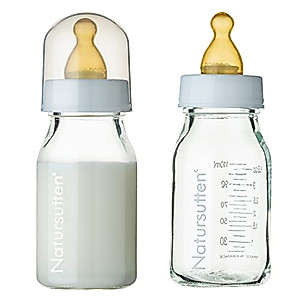 Natursutten Anti-Colic Glass Baby Bottle 2-Pack - 8 oz, 4 oz Bottles for Breastfeeding Babies - Newborn Bottles Set: Natural Rubber Slow-Flow Bottle Nipples, Seals, Valves, Baby Bottle Caps (4 Ounce)