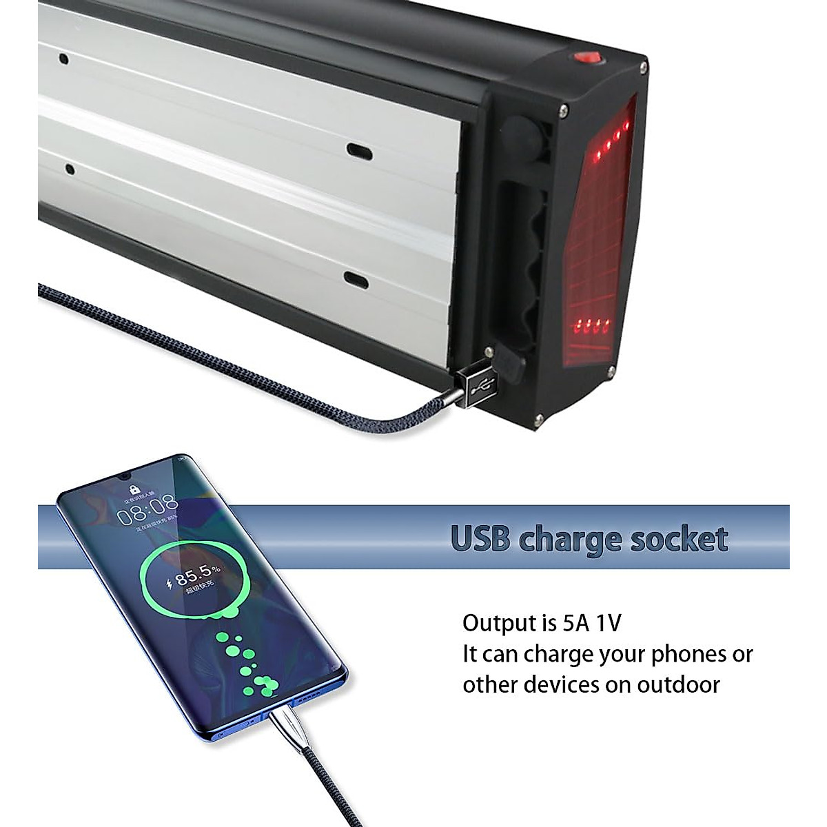 Joyisi Ebike Battery 48V 20AH Lithium Ion Battery with Charger, USB Port and Taillight, Electric Bike Battery for 1000W 750W 500W 250W E-Bike Motor Kit