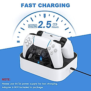 LVFAN PS5 Controller Charger Station, PS5 Controller Accessories, Dual Fast Charging Station PS5 Controller Charger for Playstation 5 Controller / PS5 Dualsense Controller (White)
