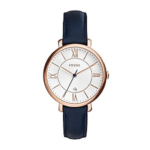 Fossil Women's Jacqueline Quartz Stainless Steel and Leather Watch, Color: Rose Gold, Navy (Model: ES3843)