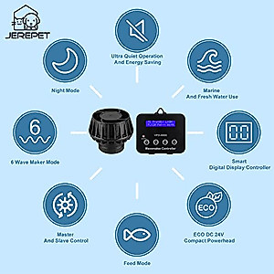 JEREPET 2100GPH Aquarium Wave Maker with Controller Mini DC 24V 12W Powerhead with Magnetic Mounting, Wavemaker with LED Display for 30 to 60 Gallon Tank