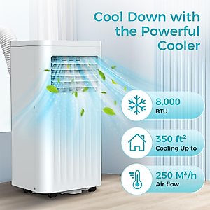 COWSAR 8,000 BTU Portable Air Conditioners with Remote, Portable AC Unit Cools Up to 350 Sq.Ft, Built-in Cool, Dehumidifier, Fan, Sleep Modes, Room Air Conditioners with LED Display/Swivel Wheels