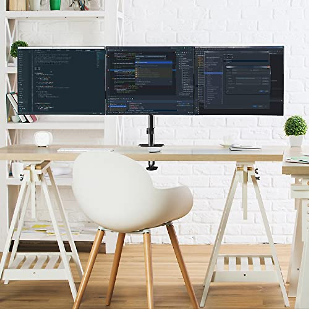 suptek Triple Monitor Stand - 3 Monitor Mount with Gas Spring Monitor Arm Fit Three 17 to 32 inch Flat/Curved LCD Computer Screens with Clamp, Black MD8003