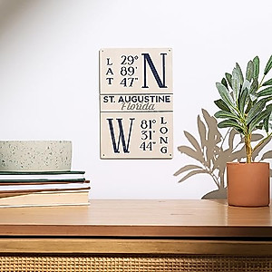 Lantern Press 6x9 Inch Wood Sign, Ready to Hang Wall Decor, St. Augustine, Florida, Latitude and Longitude (Blue)