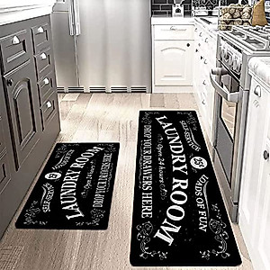 Laundry Room Rug Anti-Slip Floor mats Farmhouse Large Laundry Rugs for Laundry Room Mat Washer and Dryer Carpet Black Laundry Room Decor and Accessories 20x47inch
