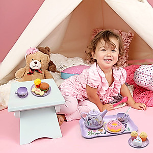 44PCS Tea Set for Little Girls, Kids Pretend Toys Playset, Teapot Dishes Dessert Mini Ice Cream Cart & Carrying Case, Princess Tea Time Kitchen Pretend Play Toys Gift for Toddlers Girls Age 3-8