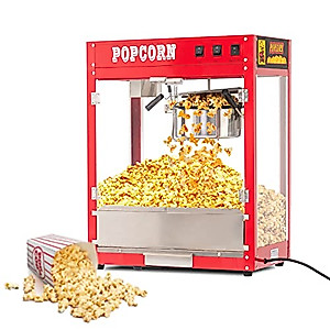 Aibudy Popcorn Maker, Nostalgic Retro Style Popcorn Machine with 8 Oz Stainless Steel Kettle, Exterior Protected by Tempered Glass Door, Suitable for Movie Theater Commercial or Family Dinners, Red