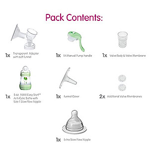 MAM Manual Breast Pump Portable Breast Pump with Easy Start Anti-Colic Baby Bottle Includes 2 Bottle Nipples 1-Count Green One Size