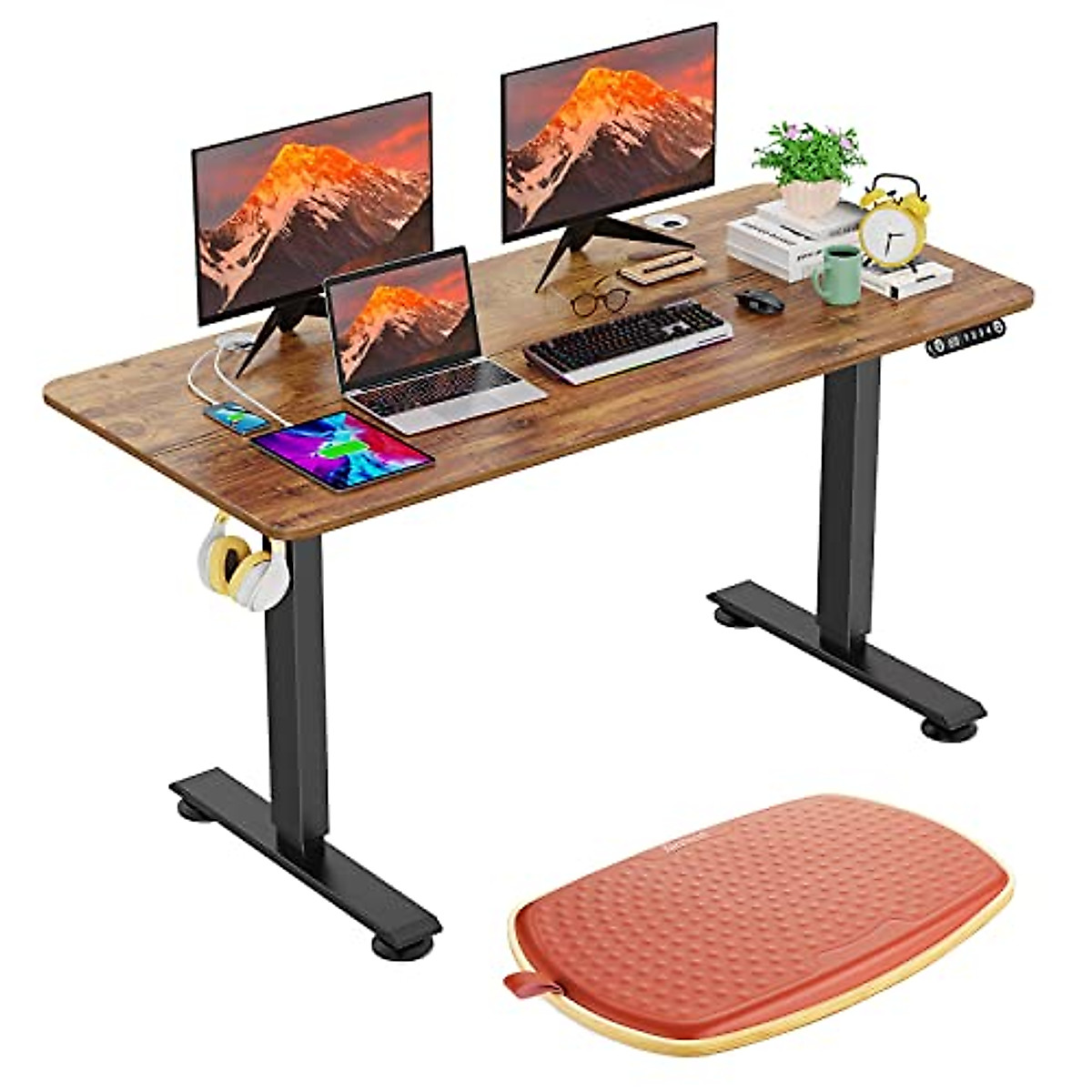 48×24 inch Electric Standing Desk Adjustable Height with Wobble Anti Fatigue Mat Balance Board, Stability Rocker, 27''-45'' Lifting Range Stand up Desk for Office/Home