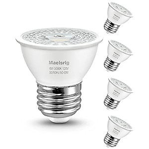 Maelsrlg PAR16 LED Short Neck Recessed Spotlight Bulb, 6W(60W Equivalent) Curio Cabinet Light Bulb, Flicker-Free, 600 Lumens, Daylight 5000K, E26 Medium Base, Non-Dimmable, 4-Pack