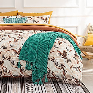 RECYCO Chenille Knit Throw Blanket for Couch, Super Soft Cozy Throw Blankets with Tassels, Thick Striped Knitted Blankets for Sofa Chair Bed Living Room, Turquoise, 50" x 60", Laundry Bag Included