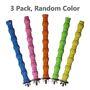 kathson Bird Perch Parrot Stand Cage Accessories Natural Wooden Stick Paw Grinding Rough-surfaced Chew Toy for Cockatiels,Cockatoo,Lorikeet,Conure,Parakeet 3 Pack (Random Color)