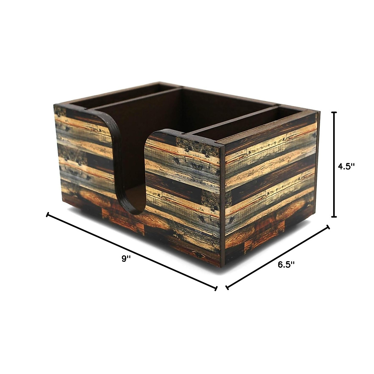 Bar Caddy - Rustic Wood Planks Design - 3 Compartment Caddy