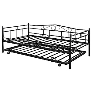 Tensun Twin Size Daybed with Trundle,Metal Bed Frame for Bedroom Living Room, Heavy Duty Steel Slat Support, No Spring Box Needed