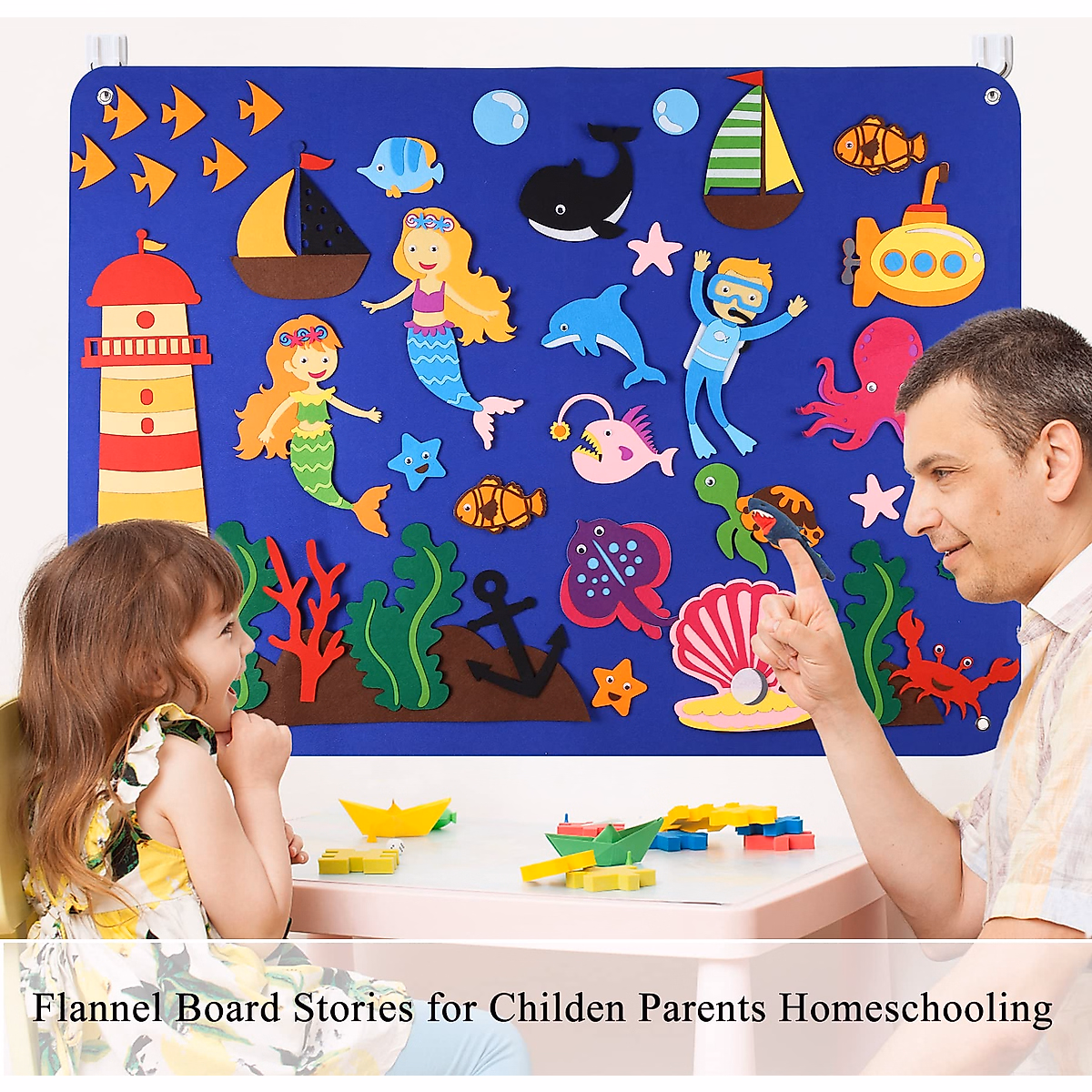 Craftstory 41 Pcs Ocean Animals Felt Board for Toddlers 3.5 Ft Under The Sea Flannel Stories Marine Figures Shark Octopus Mermaid Crafts Teaching Aid Wall Activity Interactive Play Kits