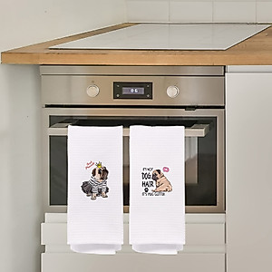 NEGIGA Pug Kitchen Towels 16X24 Set of 4, Pug Gifts for Pug Lovers Women, Pug Mom Gifts, Puggle Gifts, Pug Dish Towels, Pug Hand Towels, Pug Tea Towels, Pug Decor