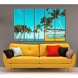 Vintage Car With Surfboard on the Roof Canvas Print 3 Panels / 36x24 inches