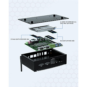 VENOEN Fanless Mini PC, Industrial PC, Core i5 8260U, W11 Pro, 3-Display, 2X HD, DP, GPIO, RS232/485 COM, Dual LAN, M.2 WiFi AC, BT4.2, 4G Model Slot, RAID, Auto Power On, 16GB RAM 512GB M.2 SSD
