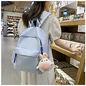 Aesthetic Backpack with Cute Plush Pendant Y2K Preppy Laptop Bookbag Indie School Supplies Back to School Backpack (Black)