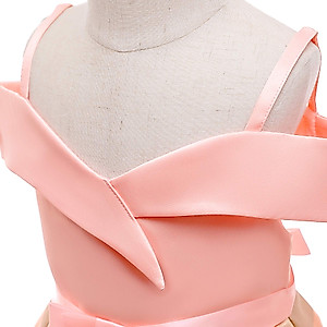 NSSMWTTC Girls Off Shoulder Dress Kids Christmas Sunday Halloween Baptism Christening Striped Dresses (Pink,140)