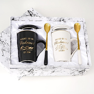Maustic Godparents Proposal Gift, Quieres Ser Mi Padrino Madrina Est 2024 Mugs Set, Will You be My Godparents Gifts in Spanish, Padrinos De Bautizo Propuesta Gifts, Black & White 14 Oz