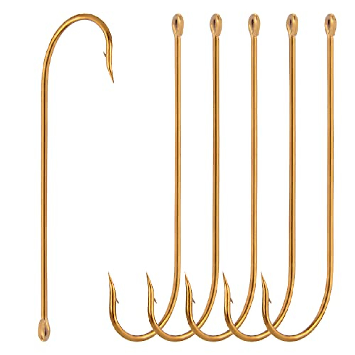 Dr.Fish 100 Pack Aberdeen Fishing Hooks Extra Long Shank Bronze Light Wire Offset Hooks High Carbon Steel Live Bait Hooks Freshwater Bass Crappie Walleye Panfish Rigs Size 6