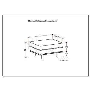 SIMPLIHOME Morrison 33 inch Wide Mid-Century Modern Ottoman in Charcoal Grey Woven-Blend Fabric, Assembled, for the Living Room, Entryway and Family Room