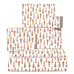CENTRAL 23 White Wrapping Paper - 6 Sheets of Gift Wrap - and Champers - Elegant Wrapping Paper for Women - Pink Brown Bottles - For Party Bridal Shower - Comes With Fun Stickers