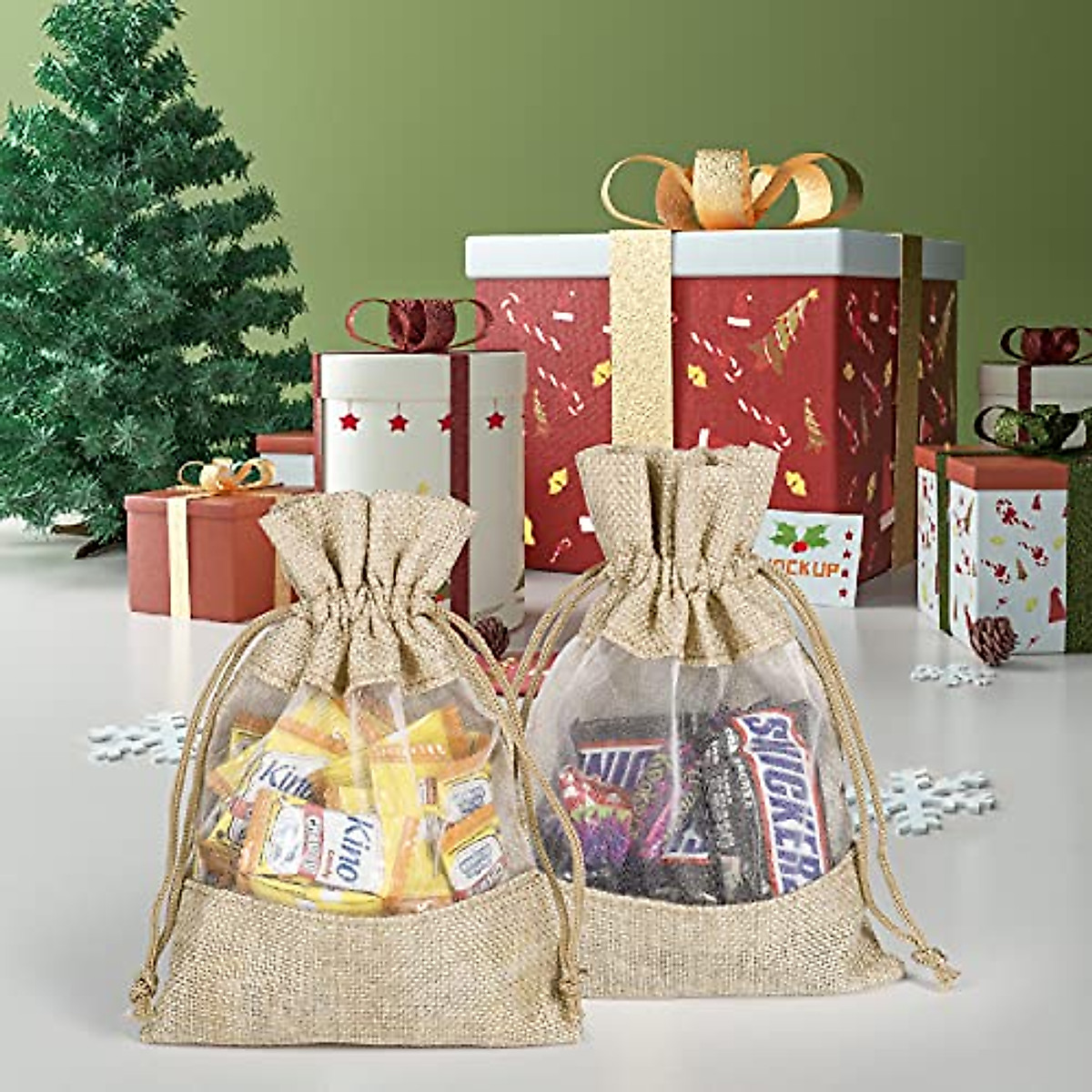HRX Package Burlap Sheer Bags 5x7 inches, 12pcs Jute Fabric Drawstring Gift Bag Jewelry Pouches for Candy Wedding Party Favor Christmas
