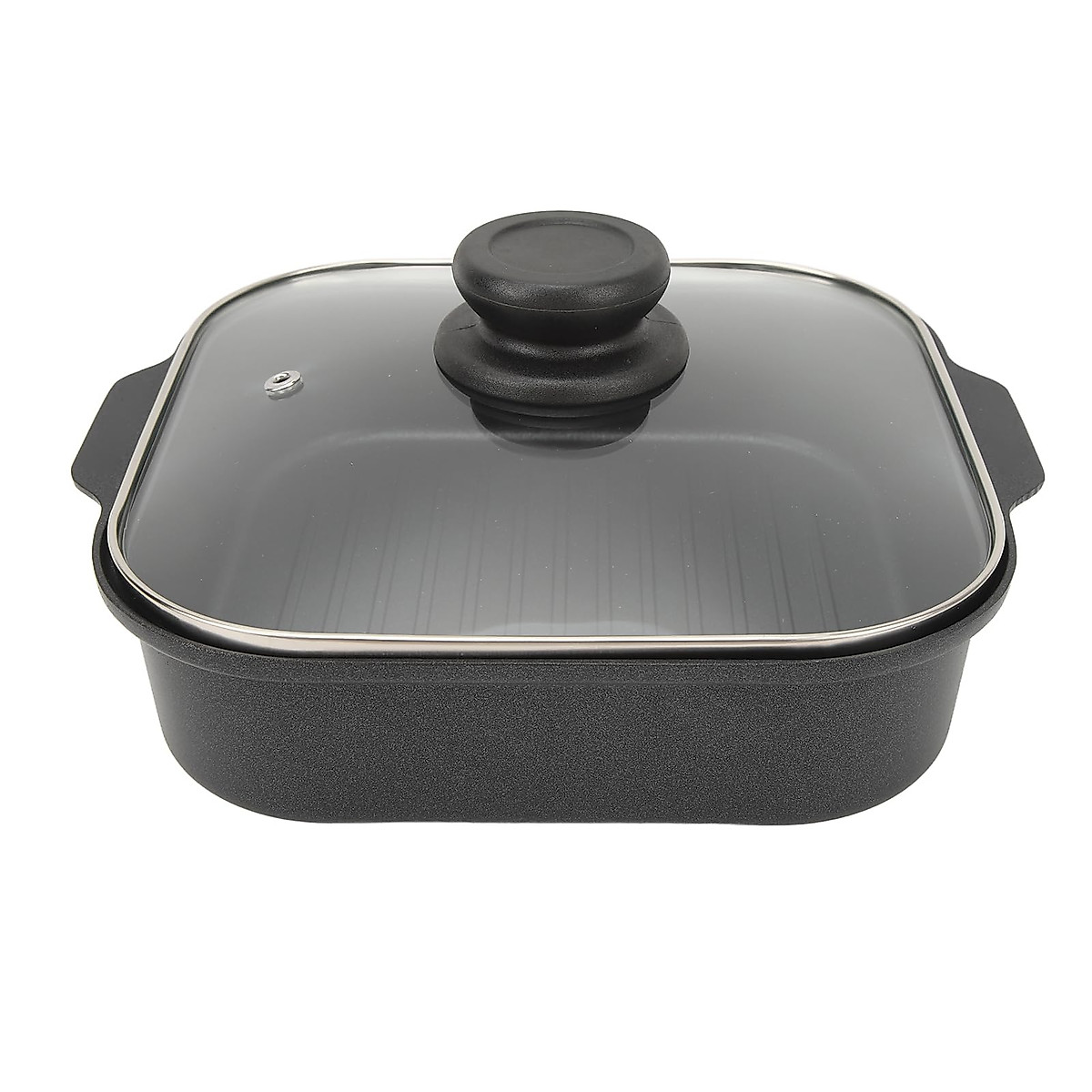 Shipenophy Grill Pan, Cast Aluminum Open Fire Heating Anti Scalding Handle Practical Uniform Heating Non Stick Multifunctional Grill Pan with Lid for Outdoor