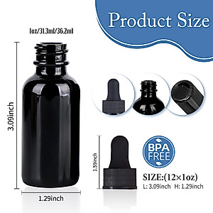 YONKAN 1 oz UV Resistant Dropper Bottle 12 Pack Black Glass Boston Bottles 30ml with Eye Droppers Black Caps for Essential Oils, Perfume, Leak Proof Travel Bottles for Liquids