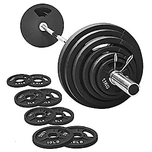 Signature Fitness Cast Iron Olympic 2-Inch Weight Plates Including 7FT Olympic Barbell, 325-Pound Set (280 Pounds Plates + 45 Pounds Barbell), Multiple Packages, Style #7