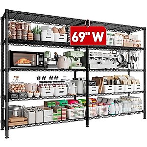 REIBII 69" W Storage Shelves Heavy Duty Load 1600LB,Garage Shelving 5-Tier Wire Shelving Unit Metal Shelves for Storage Adjustable Shelving Rack for Pantry Kitchen Bathroom 69" Wx15.75 Dx72.5 H