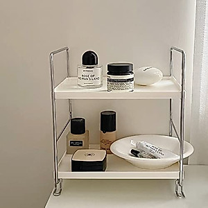 KINGBERWI 2 Tier Bathroom Organizer Countertop, Vanity Counter Skincare Makeup Organizer Holder, Bathroom sink Countertop Storage Shelf, Silver