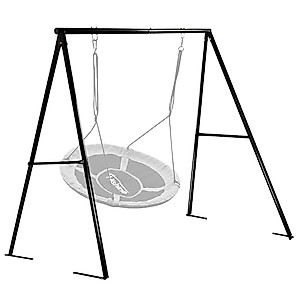 Hishine Swing Stand for Porch Outdoor Heavy Duty Swing Frame, Full Steel Metal Frame with 4 Ground Pegs, 71" Height Holds Up to 550lbs, Black (Swing NOT Included)