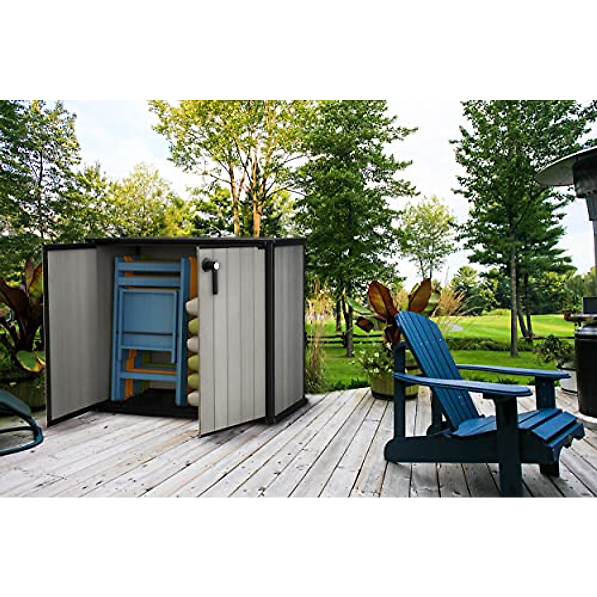 KETER Patio Store 4.6 x 4.0 ft. Resin Outdoor Storage Shed with Paintable and Drillable Walls for Customization-Perfect for Yard Tools and Pool Toys, Grey