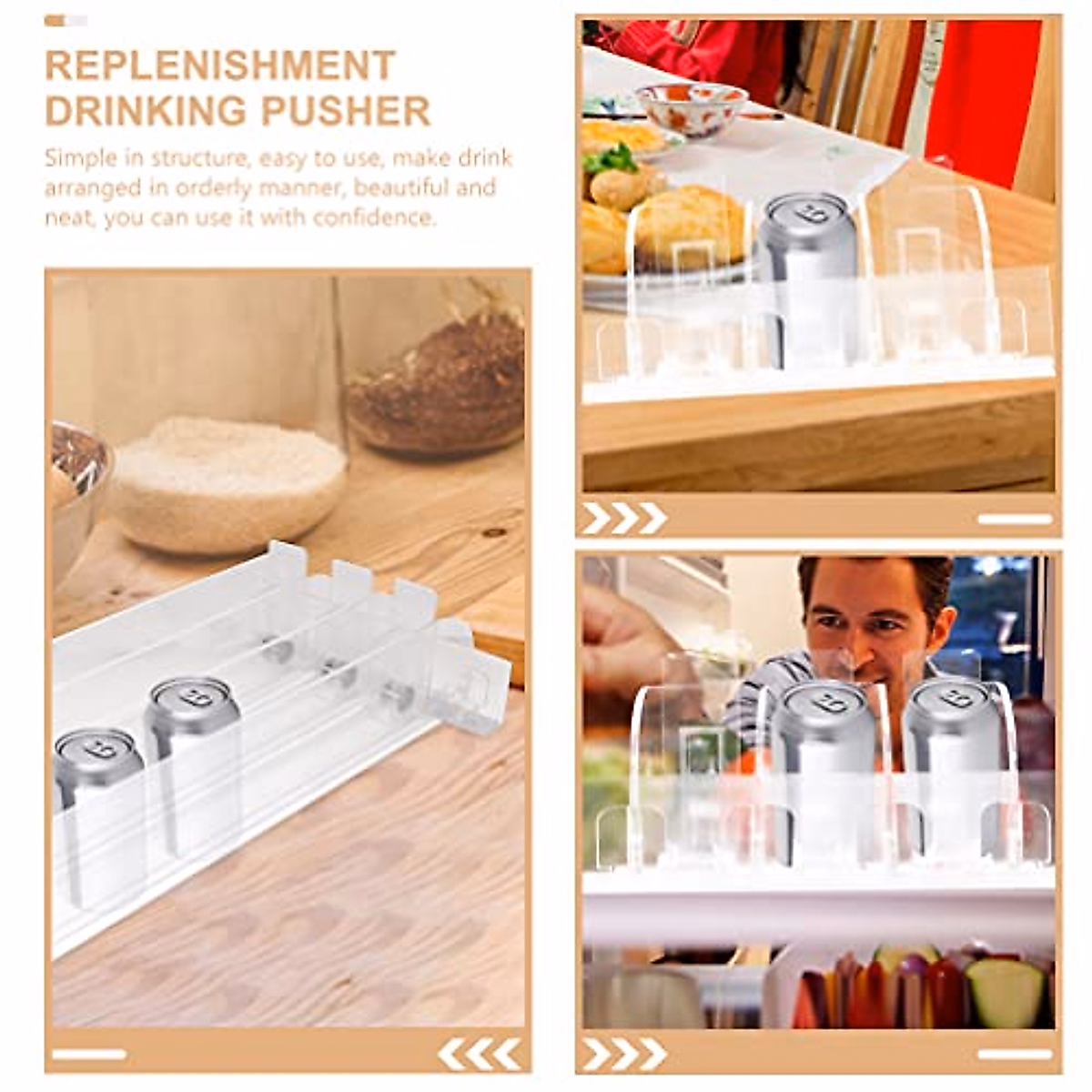 Cabilock Water Bottles 3pcs Plastic Pusher Tray Rack Automatic Vending Machine Sliding Organizer Glide Pull Out Cabinet Shelf Kitchen Drink Storage Holder for Drink Cosmetics Beverages