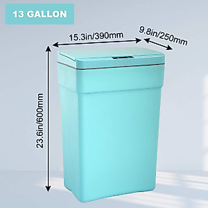 Automatic Trash Can with Lid Garbage Can Touch Free Waste Bin 13 Gallon Sensor Garbage Bin Touchless Trash Cans for Kitchen Home Office Bathroom, Blue