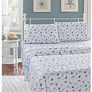 Linen Plus Sheet Set Kids/Teens Dinosaurs T-rex Triceratops Blue Light Blue White New # T-rex Blue (Twin)
