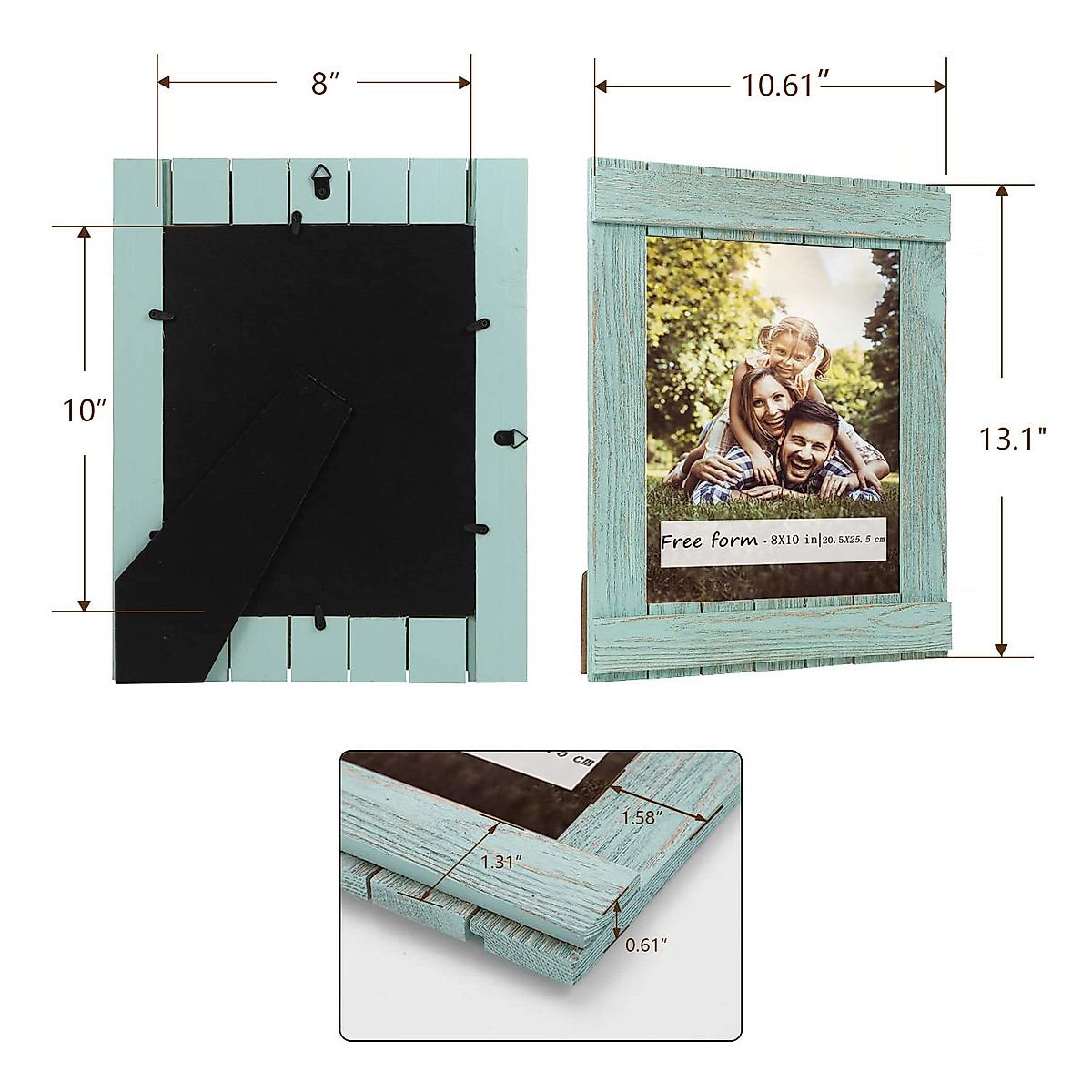 8x10 Picture Frame Set of 2, Solid Wood Photo Frame with High Definition Glass, Green Rustic Wooden Picture Frames for Gallery Wall Mounting and Desktop Display