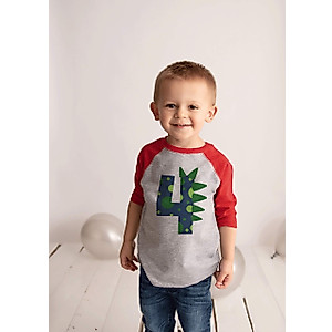 7 ate 9 Apparel Boy's Four 4 Fourth 4th Dinosaur Birthday Dino Red Raglan Tee 5T