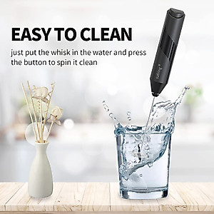 Safring Milk Frother for Coffee - Handheld Stainless Steel Electric Whisk, Battery Powered Foam Maker, Coffee Mixer, Mini Drink Blender for Latte, Frappe, Matcha, Hot Chocolate(Black)