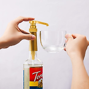 5 Pieces Syrup Pump, Coffee Syrup Dispenser Pump, Syrup Pump Dispenser Flavor Syrup Pump Caramel Syrup Pump Replacement Fits 750ml-1L Bottles for Coffee Syrup, Flavorings (Gold)