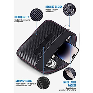 LANPARD Faraday Bag for Phones and Car Keys, 2 Pack RFID Signal Blocking Bag, Carbon Fiber Material Shielding Case for Cell Phone Privacy Protection & Key Fob, Anti-Tracking Anti-Hacking Case Blocker