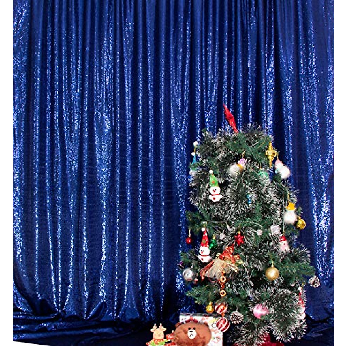 SquarePie Sequin Backdrop Opaque Non-Transparent Satin Photo Booth Photography Background Selfie Wall Video Live Sparkly Curtain for Wedding Patry 10FT x 10FT Navy Blue