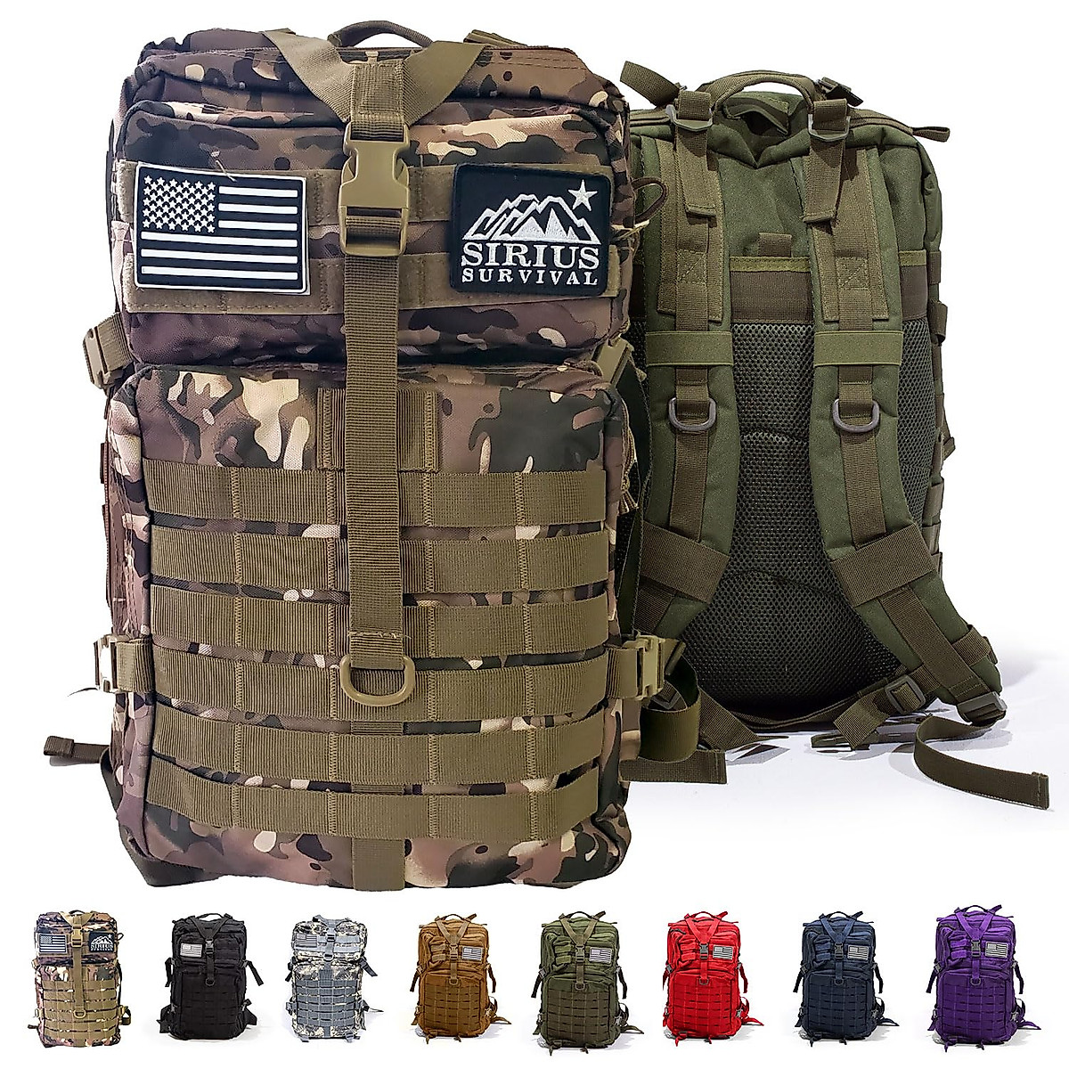 Sirius Survival 50L Expeditionary Tactical Backpack - Large Molle Bag (Green Camo)