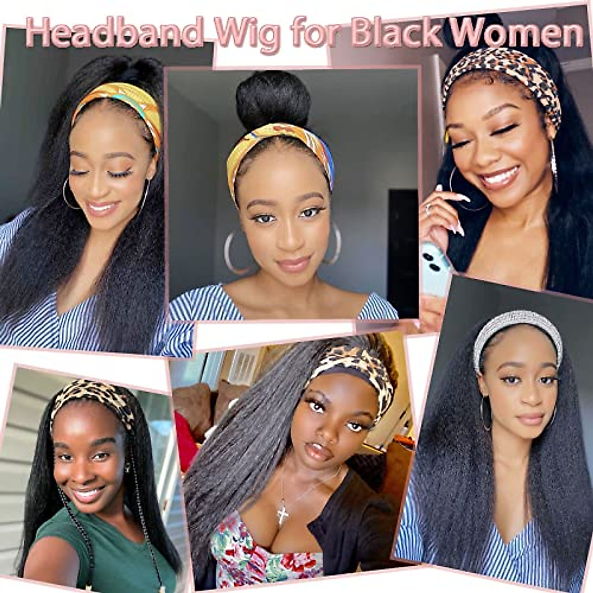 Kachanaa Kinky Headband Wigs for Black Women Natural Glueless Synthetic Yaki Straight Wigs for Women 22 Inch (1B#)